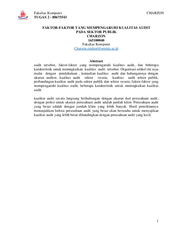 (PDF) Faktor Faktor Yang Mempengaruhi Kualitas Audit (PDF) Faktor Faktor Yang Mempengaruhi Kualitas Audit