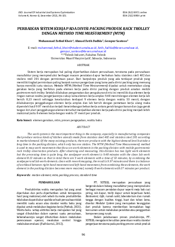 (PDF) Perbaikan Sistem Kerja Pada Divisi Packing Produk Rack Trolley Dengan Method Time ...