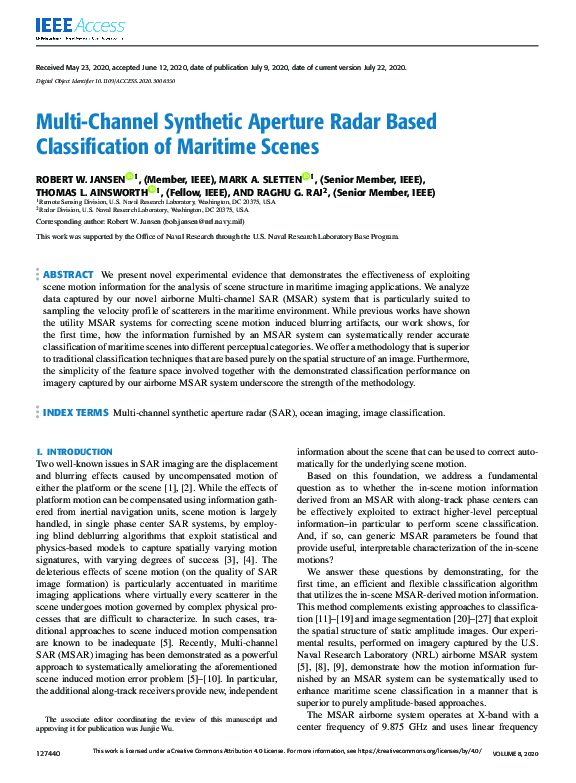(PDF) Multi-Channel Synthetic Aperture Radar Based Classification of Maritime Scenes