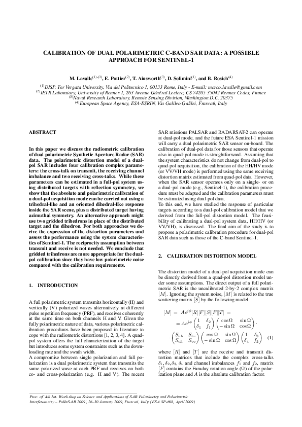 (PDF) Calibration of dual polarimetric C-band SAR data: A possible approach for Sentinel-1