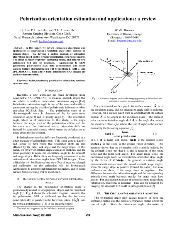 Pdf Polarization Orientation Estimation And Applications A Review