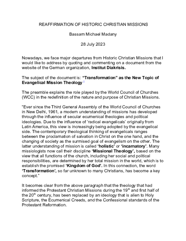 (DOC) REAFFIRMATION OF HISTORIC CHRISTIAN MISSIONS