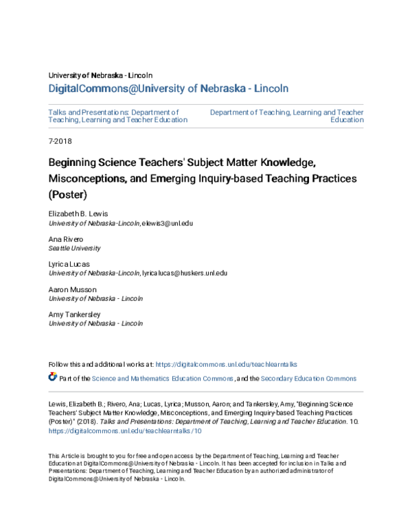 (PDF) Beginning Science Teachers' Subject Matter Knowledge ...