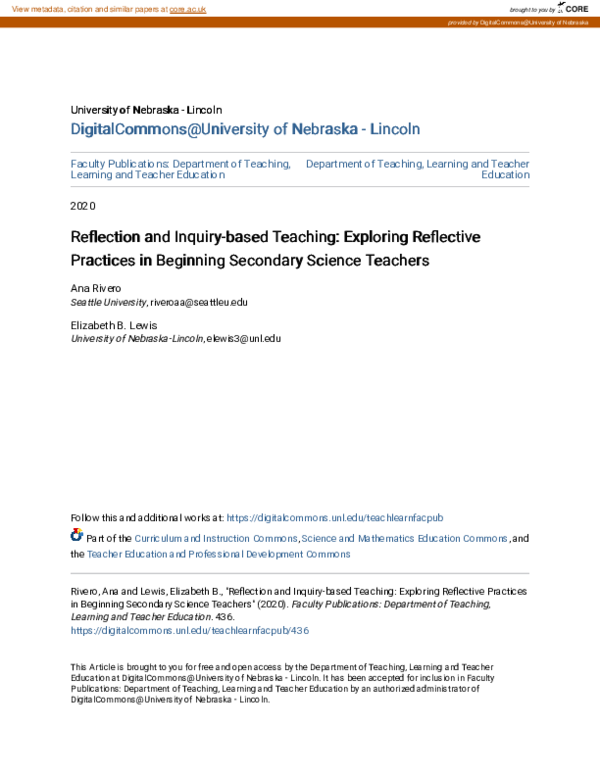 (PDF) Reflection and Inquiry-based Teaching: Exploring Reflective Practices in Beginning ...