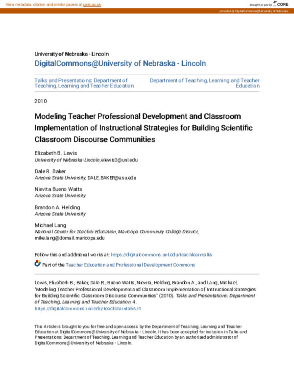 (PDF) Modeling Teacher Professional Development and Classroom ...