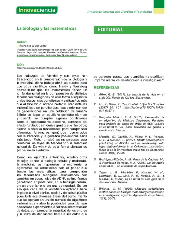 (PDF) La Biología y las Matemáticas