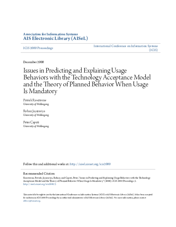 (PDF) Issues in predicting and explaining usage behaviors with the ...