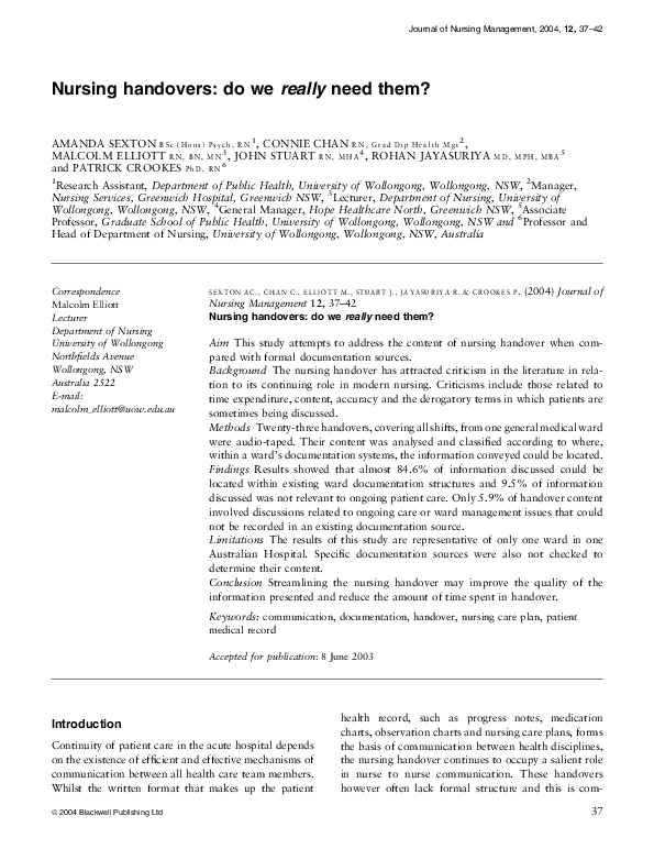 (PDF) Nursing handovers: do we really need them?