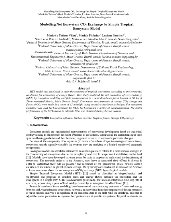 (PDF) Modelling Net Ecosystem CO2 Exchange by Simple Tropical Ecosystem Model