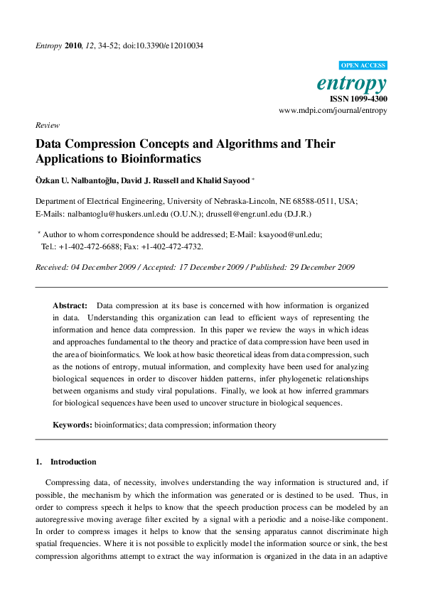 (PDF) Review Data Compression Concepts and Algorithms and Their Applications to Bioinformatics
