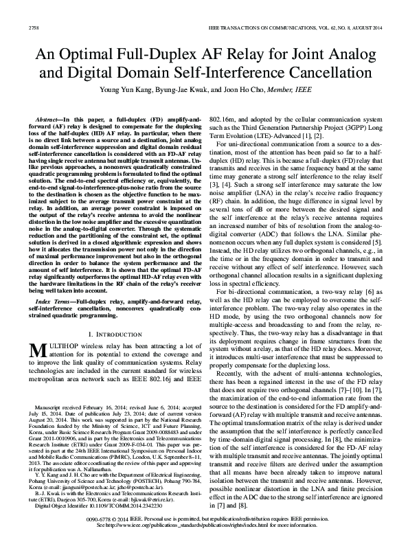 (PDF) An Optimal Full-Duplex AF Relay for Joint Analog and Digital ...