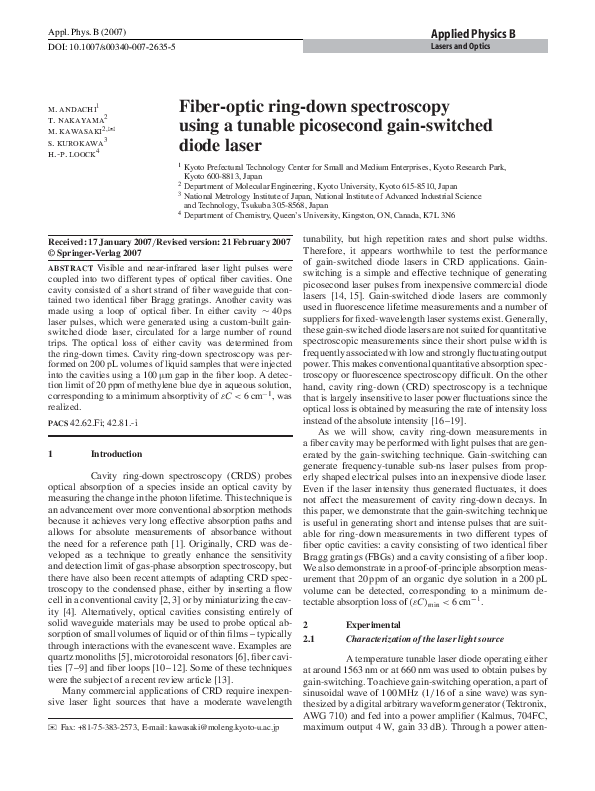 (PDF) Fiber-optic ring-down spectroscopy using a tunable picosecond gain-switched diode laser
