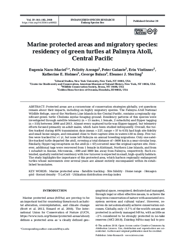 (PDF) Marine protected areas and migratory species: residency of green ...