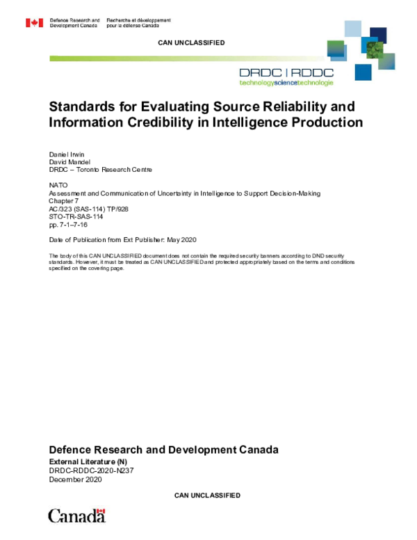 (PDF) Standards for Evaluating Source Reliability and Information ...