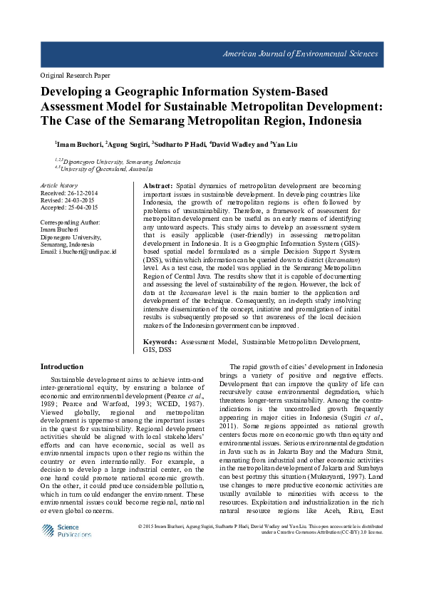 (PDF) Developing a Geographic Information System-Based Assessment Model for Sustainable ...