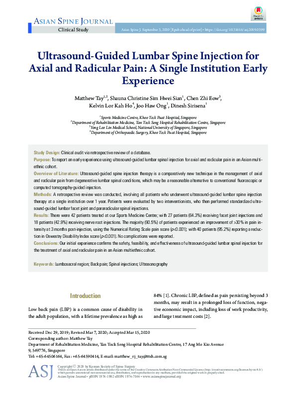 (PDF) Ultrasound-Guided Lumbar Spine Injection for Axial and Radicular ...
