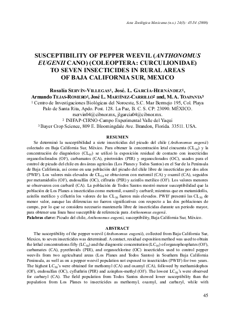 (PDF) Susceptibility of pepper weevil (anthonomus eugenii cano ...