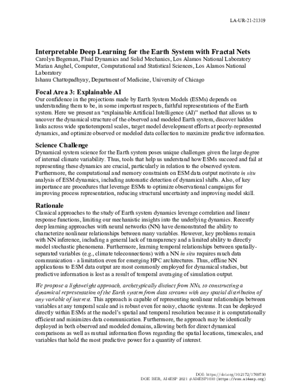 (PDF) Interpretable Deep Learning for the Earth System with Fractal Nets