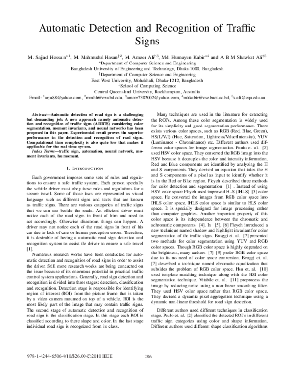 (PDF) Automatic detection and recognition of traffic signs