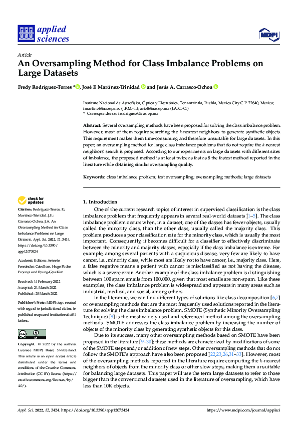 Pdf An Oversampling Method For Class Imbalance Problems On Large Datasets