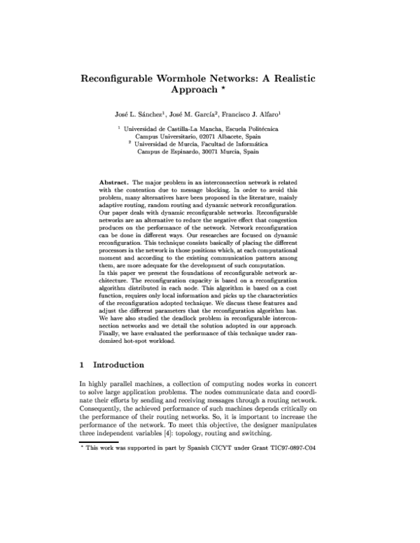 (PDF) Reconfigurable Wormhole Networks: A Realistic Approach