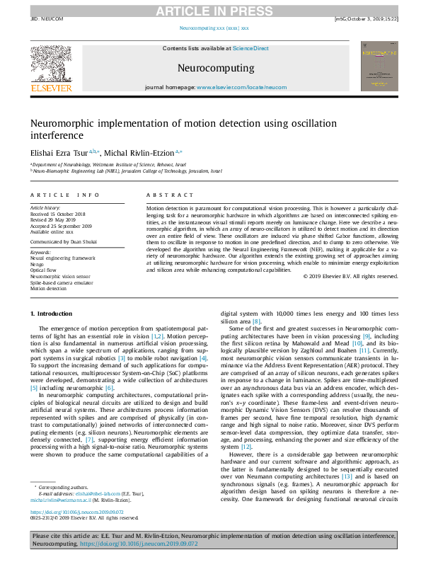 (PDF) Neuromorphic Motion Detection with Oscillators