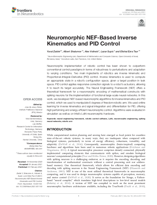 (PDF) Neuromorphic NEF-Based Inverse Kinematics and PID Control