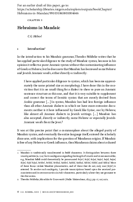 (PDF) Hebraisms in Mandaic [Pre-Publication Proof]