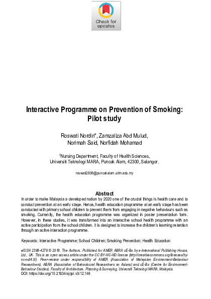 (PDF) Interactive Programme on Prevention of Smoking: Pilot study