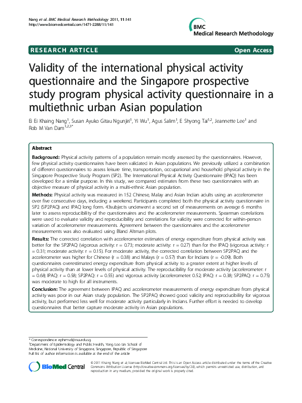 (PDF) Validity of the international physical activity questionnaire and ...