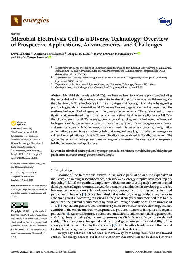 (PDF) Microbial Electrolysis Cell as a Diverse Technology: Overview of ...
