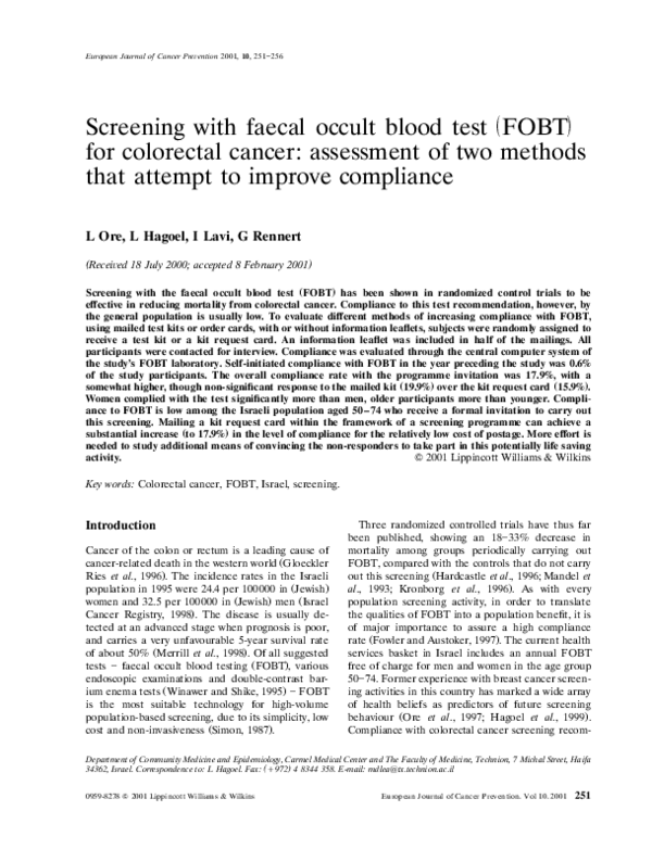 (PDF) Screening with faecal occult blood test (FOBT) for colorectal ...