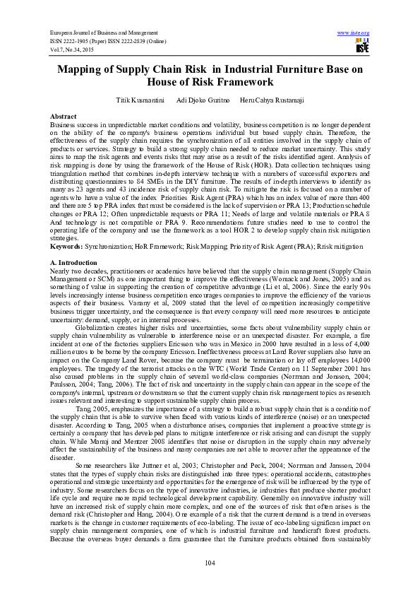 (PDF) Mapping of Supply Chain Risk in Industrial Furniture Base on ...