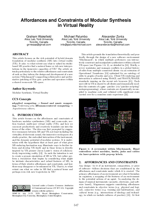 (PDF) Affordances and Constraints of Modular Synthesis in Virtual Reality