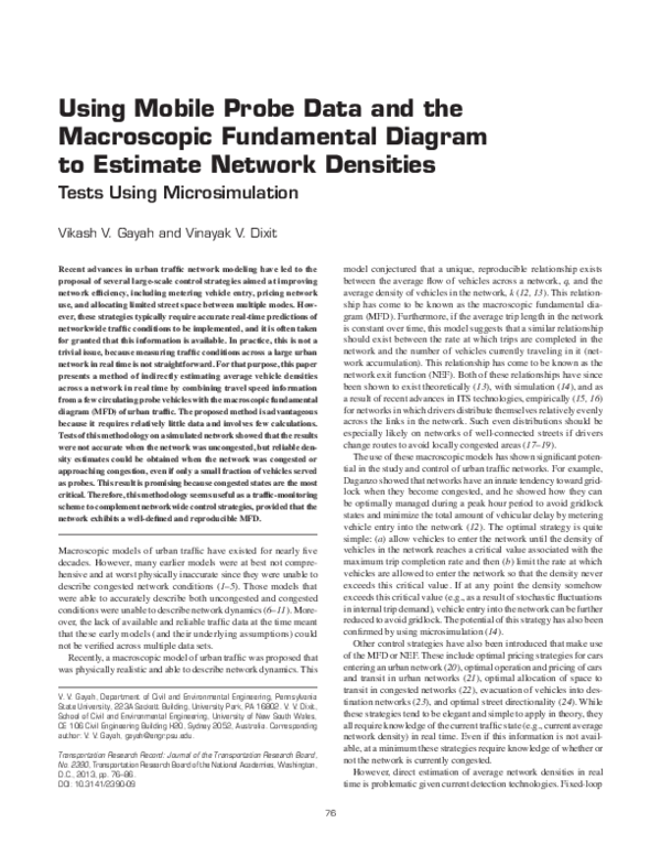 (PDF) Using Mobile Probe Data and the Macroscopic Fundamental Diagram ...