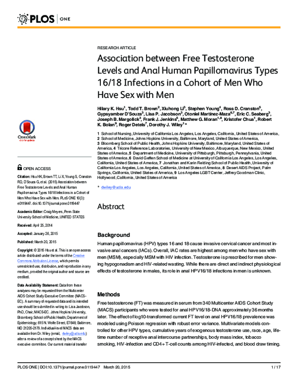 Pdf Association Between Free Testosterone Levels And Anal Human 1051