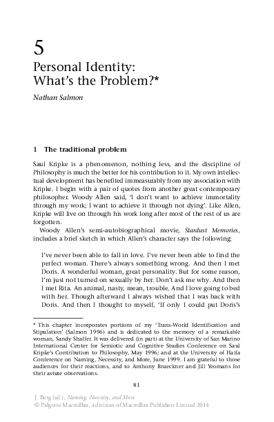 (PDF) Personal Identity: What’s the Problem?