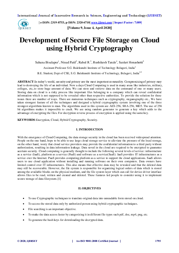 (PDF) Development of Secure File Storage on Cloud using Hybrid Cryptography
