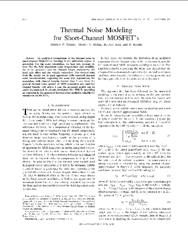 (PDF) Thermal noise modeling for short-channel MOSFETs