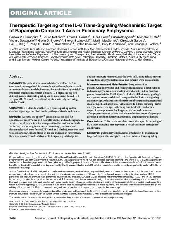 (PDF) Therapeutic Targeting of the IL-6 Trans-signalling/mTORC1 Axis in ...