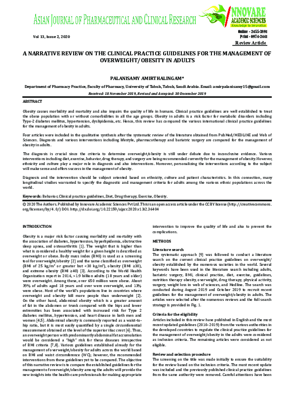 (PDF) A NARRATIVE REVIEW ON THE CLINICAL PRACTICE GUIDELINES FOR THE ...