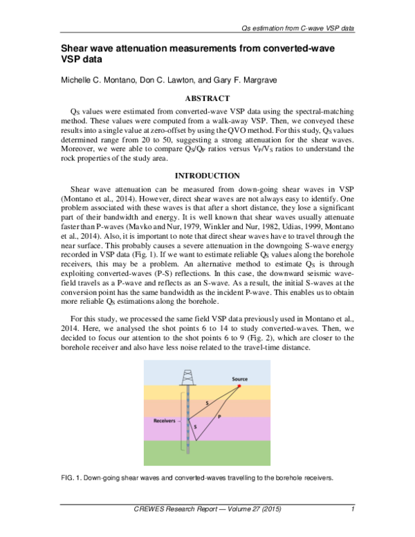 (PDF) Shear wave attenuation measurements from converted-wave VSP data | Michelle Montano ...