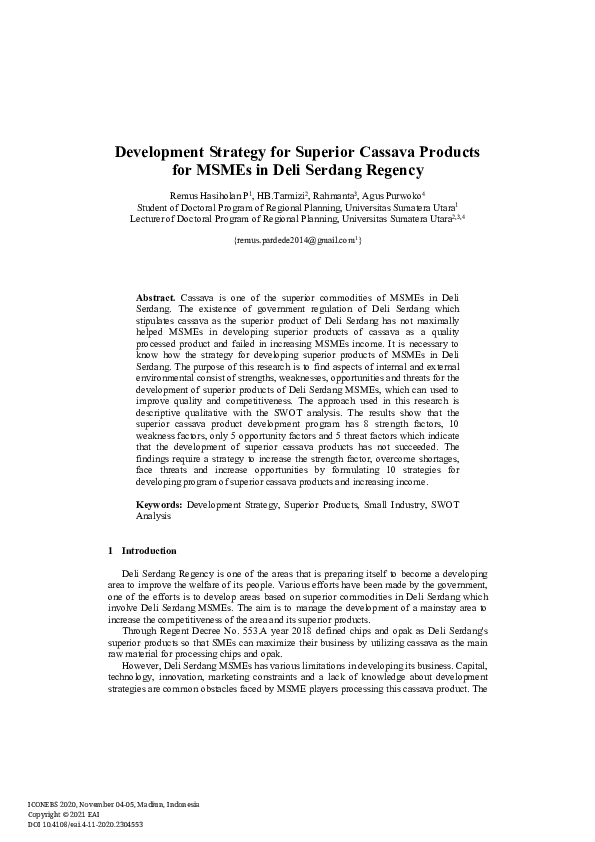 (PDF) Development Strategy for Superior Cassava Products for MSMEs in ...