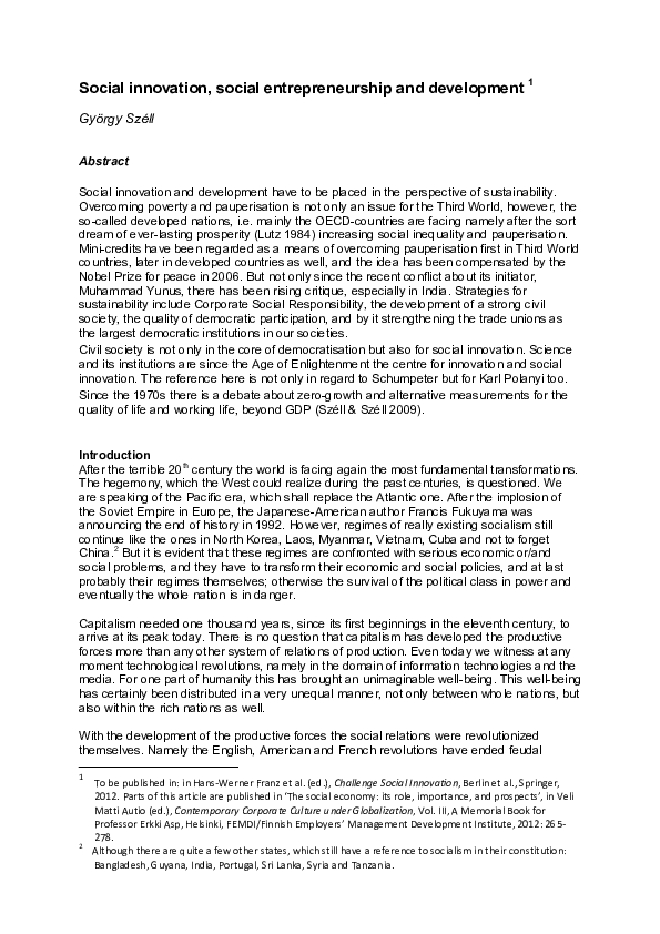 (PDF) Social Innovation, Social Entrepreneurship and Development