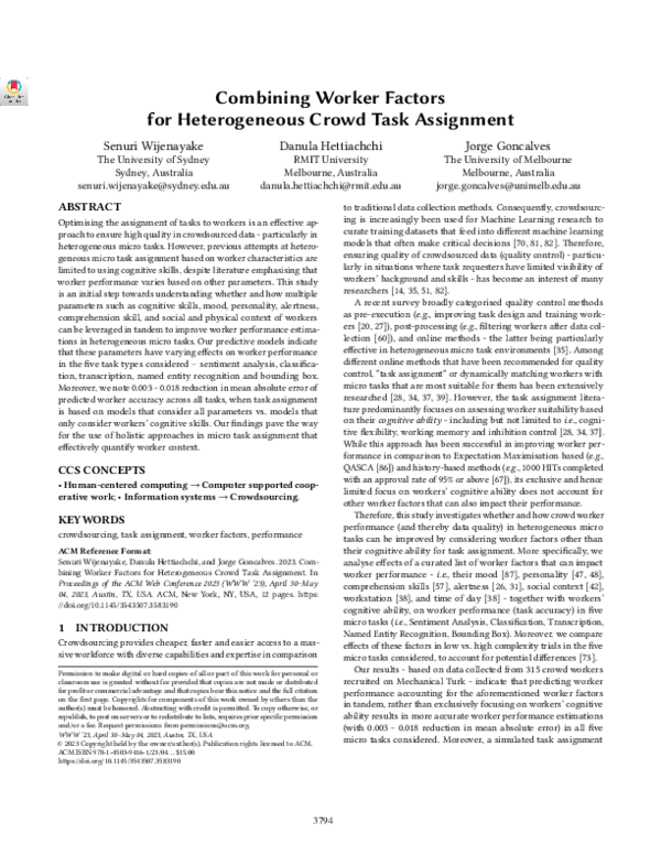(PDF) Combining Worker Factors for Heterogeneous Crowd Task Assignment