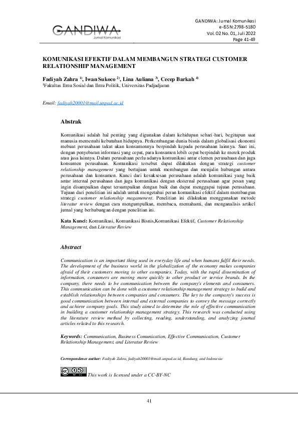 (PDF) Komunikasi Efektif Dalam Membangun Strategi Customer Relationship Management