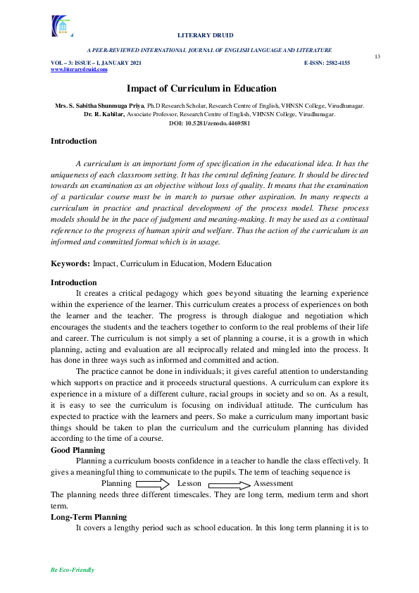 (PDF) Impact of Curriculum in Education
