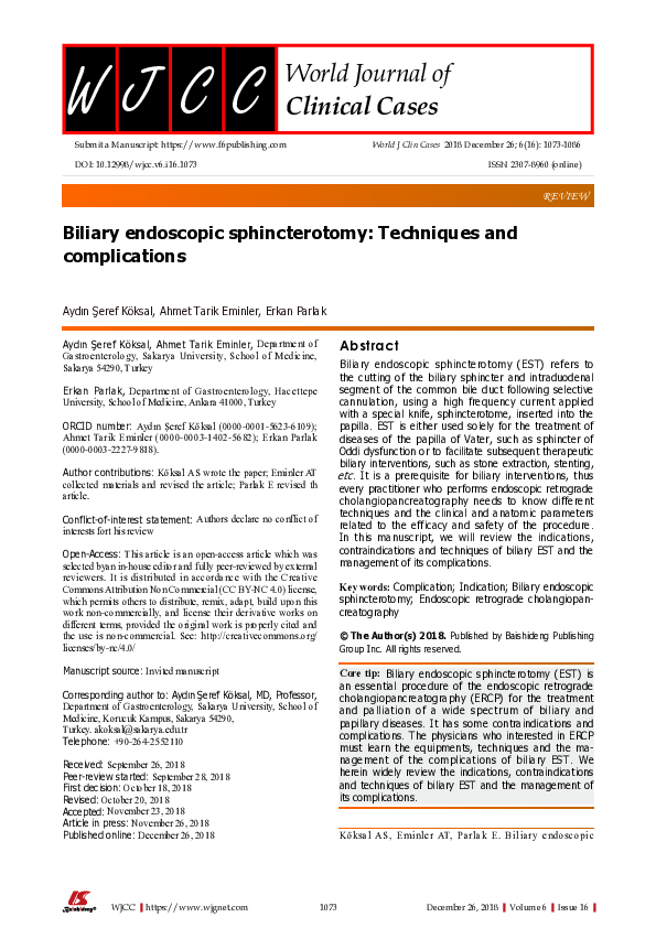 (PDF) Biliary endoscopic sphincterotomy: Techniques and complications ...
