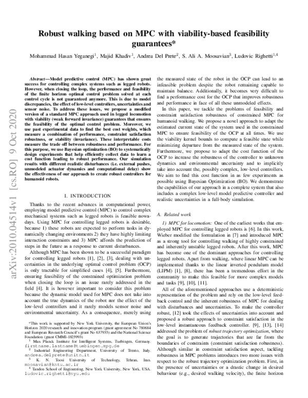 (PDF) Robust walking based on MPC with viability-based feasibility guarantees