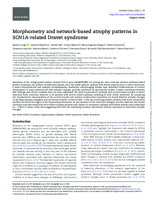 (PDF) Morphometry and network-based atrophy patterns in SCN1A-related Dravet syndrome